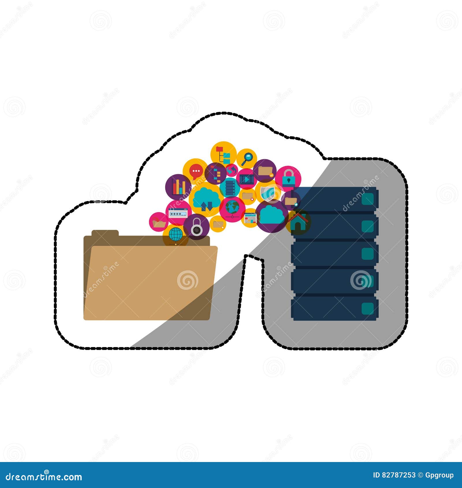 File Cloud Computing and Media Icon Set Design Stock Illustration ...