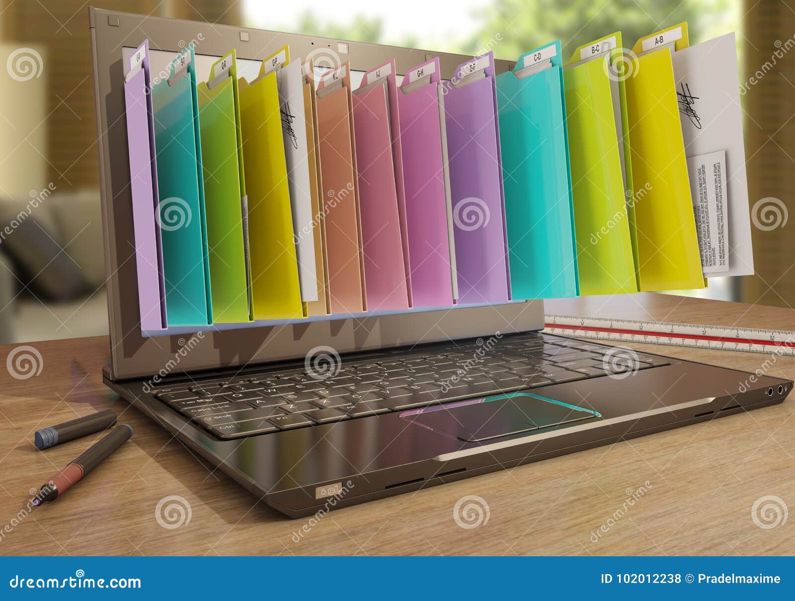 File in Database - Laptop with Folders Stock Illustration ...