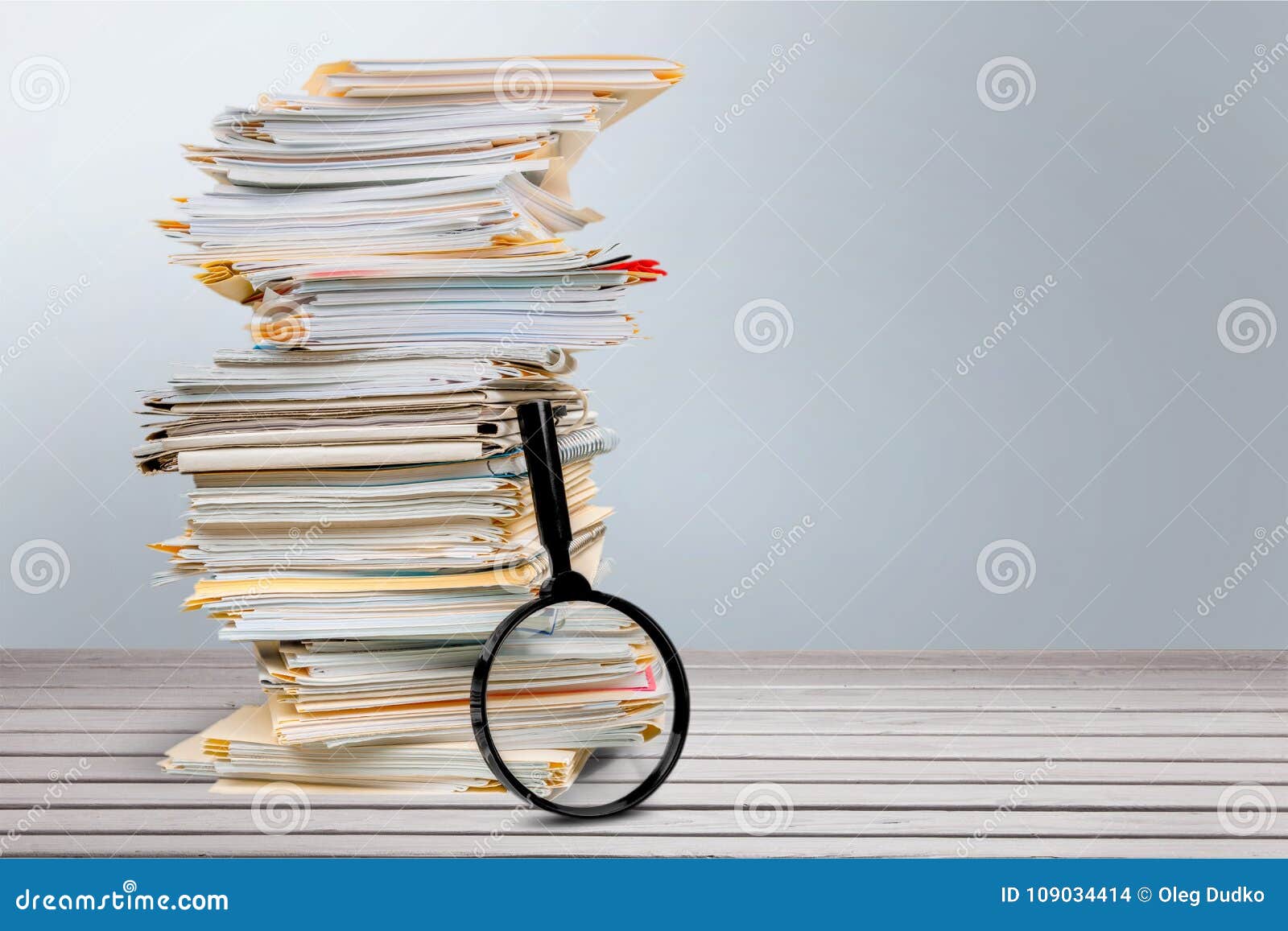 File Folders with Documents and Magnifying Glass Stock Photo - Image of ...