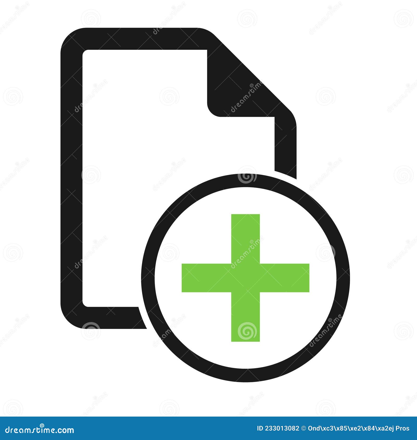 File Flat Icon with Green Plus Isolated on White Background. New ...