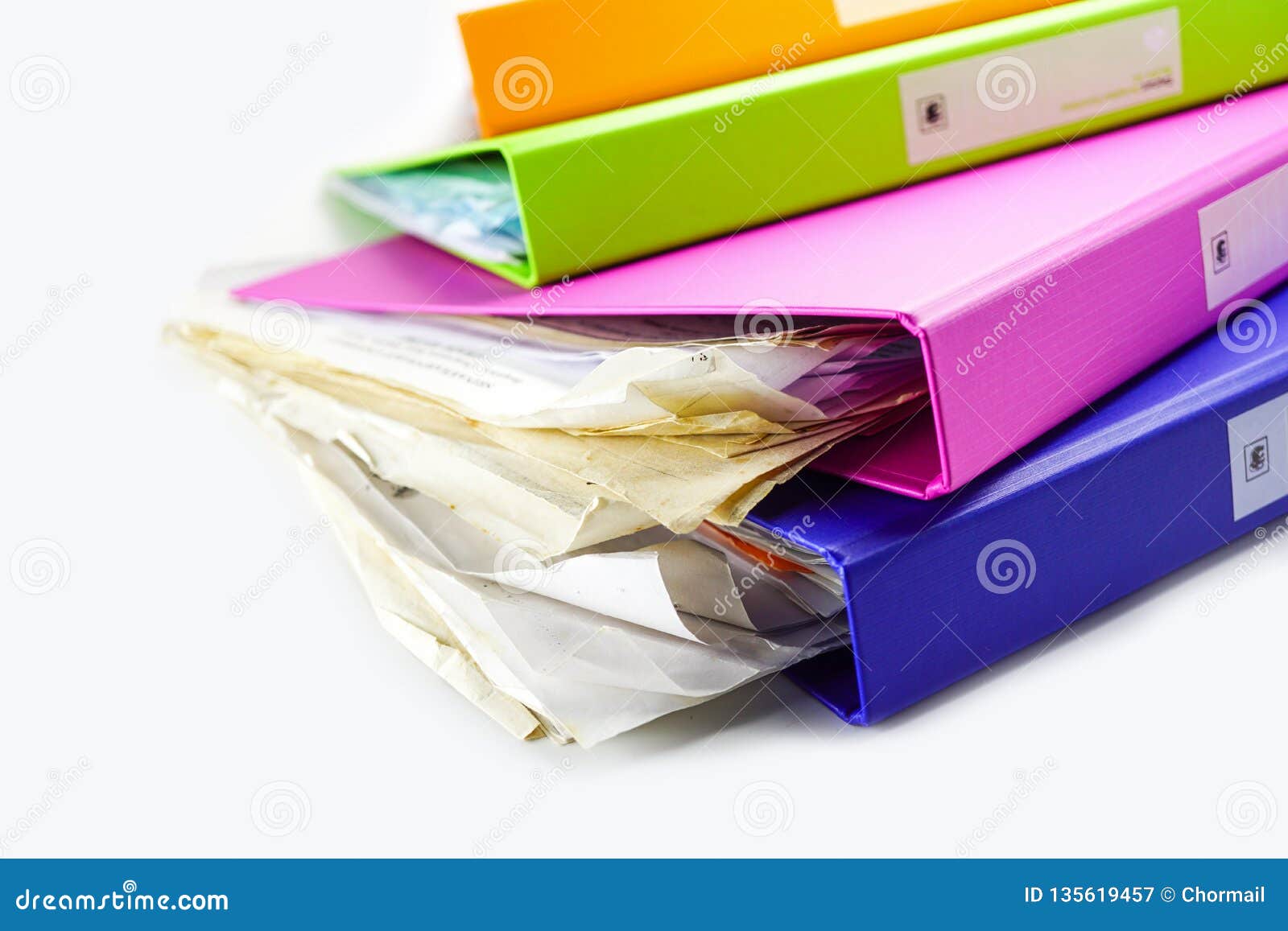 File Folder Binder Stack of Multi Color on Table in Office. Stock Image ...
