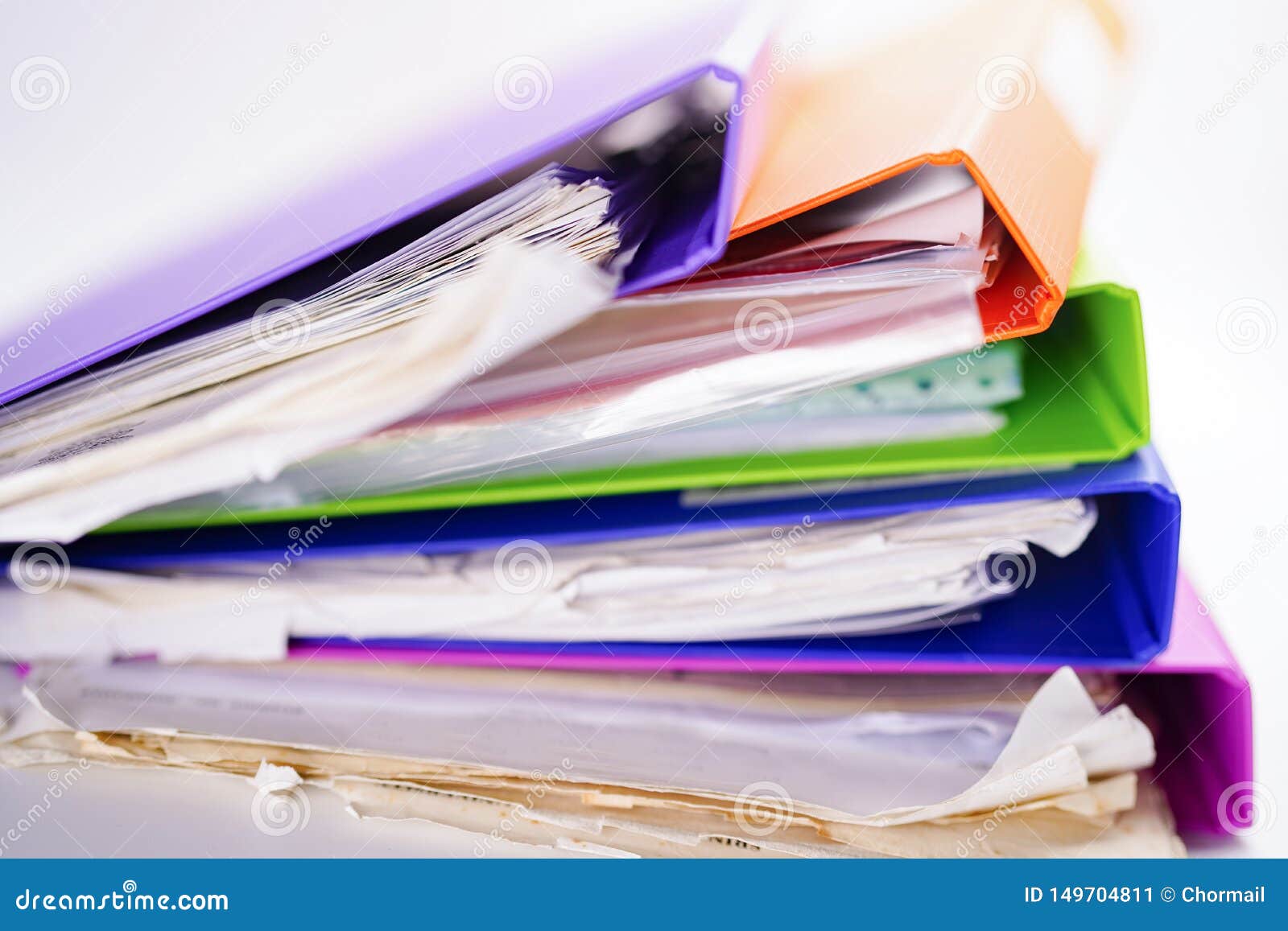File Folder Binder Stack of Multi Color on Table in Office. Stock Image ...