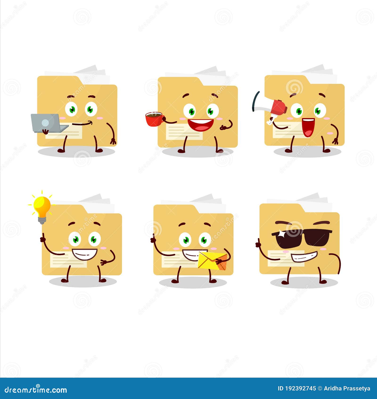 File Folder Cartoon Character with Various Types of Business Emoticons ...