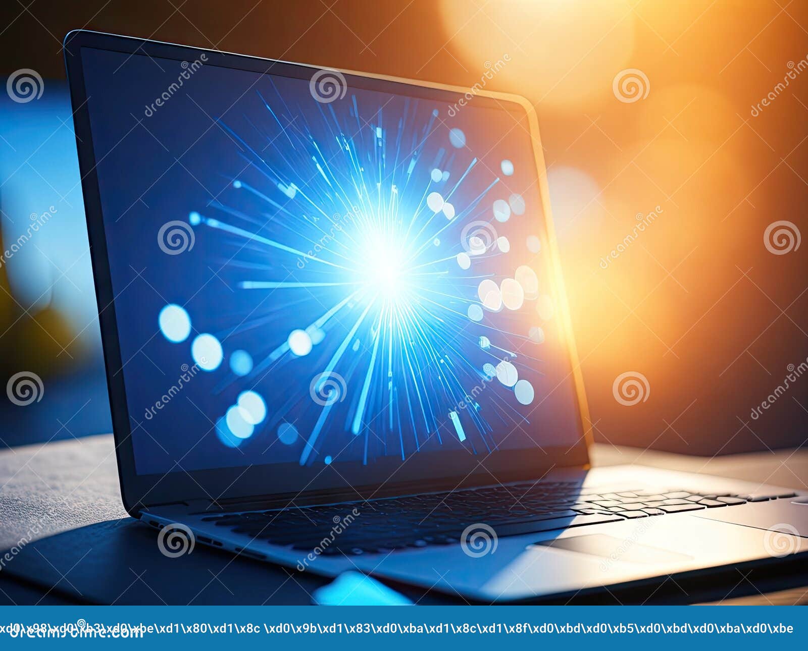 File Folder on Laptop Screen Blue Background. Ai Generative Stock ...