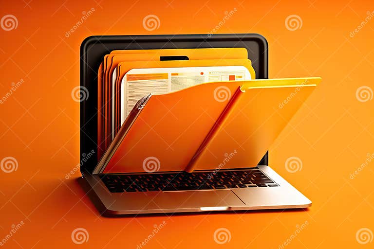File Folder on Laptop Screen with Vibrant Orange Background. Created ...