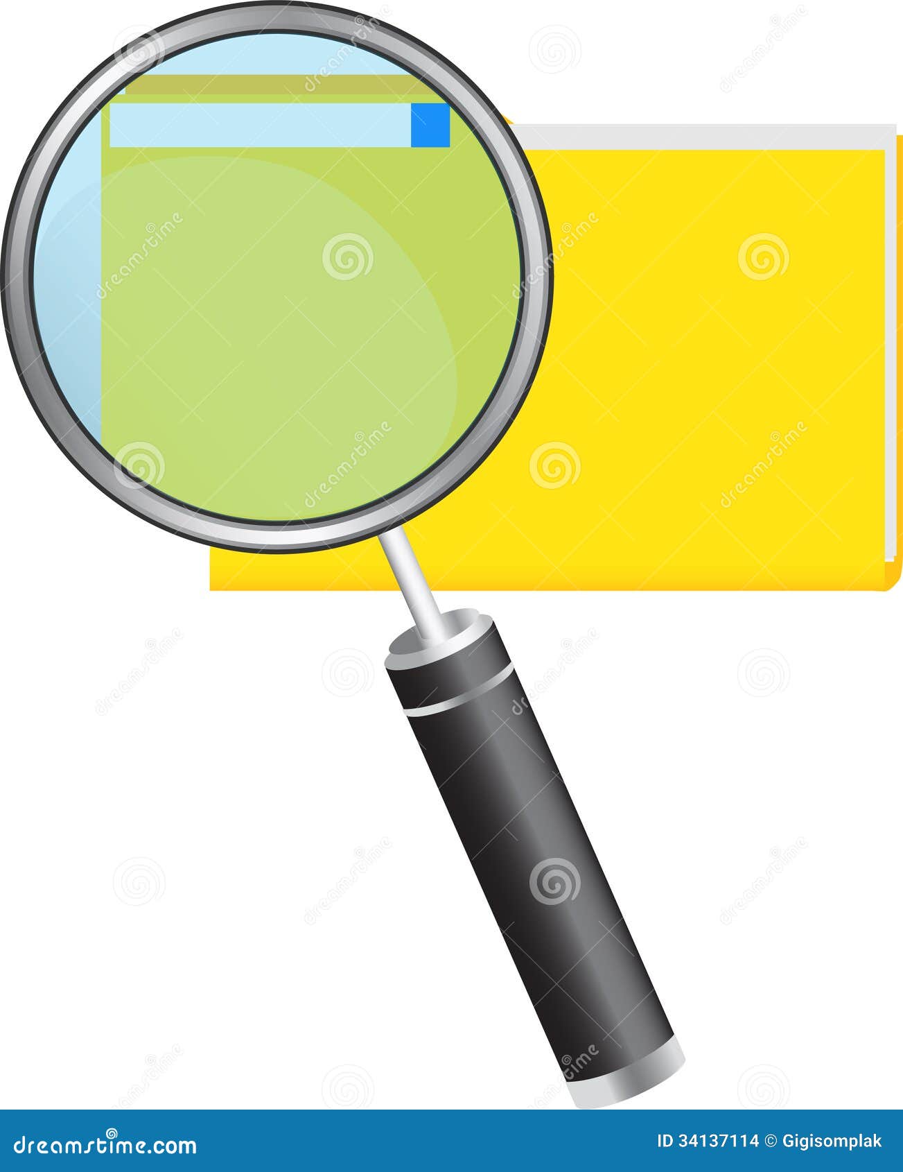 File Folder and Magnifier stock illustration. Illustration of chrome ...