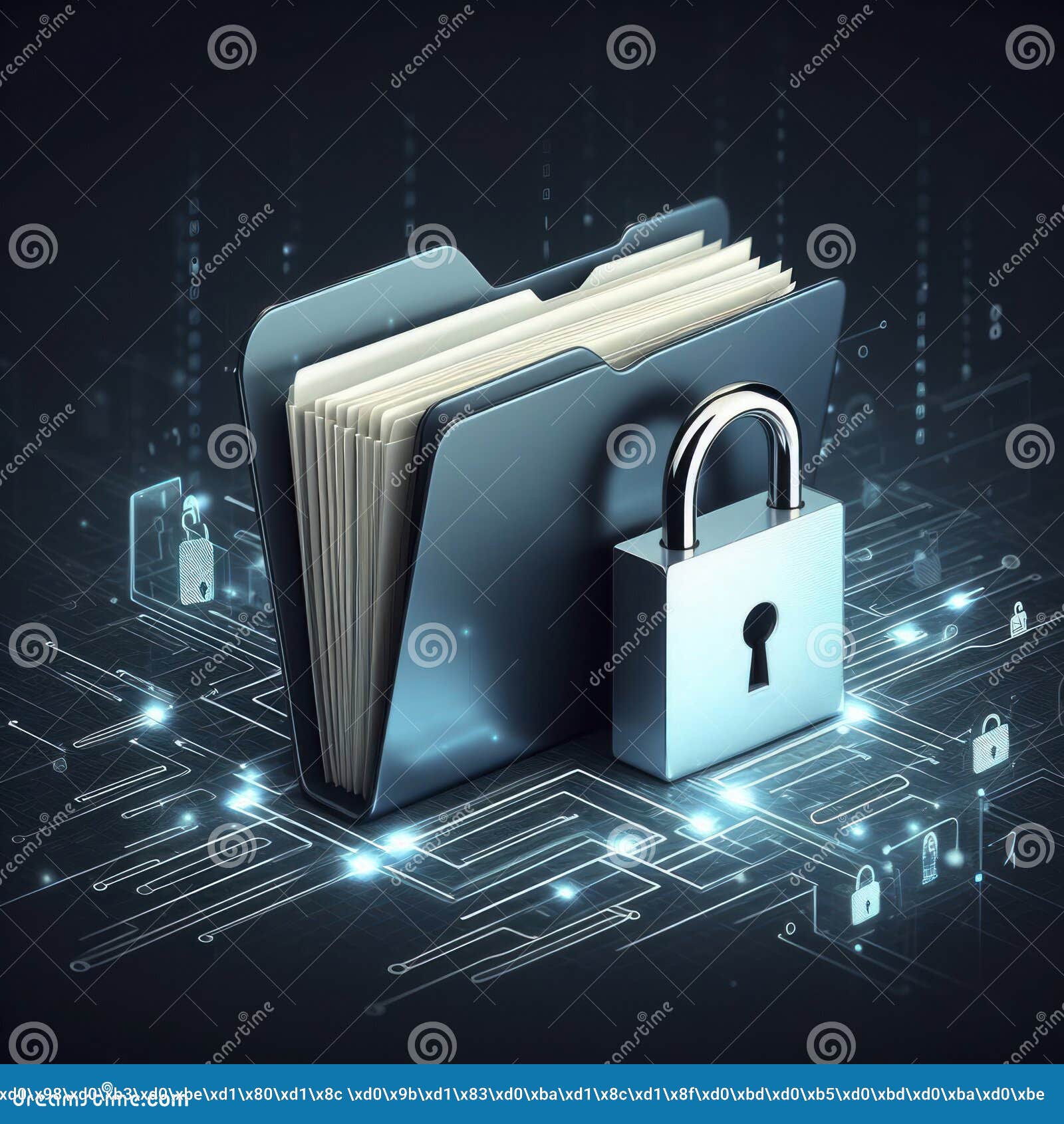File Folder and Padlock Illustration, Privacy Concept on Black ...