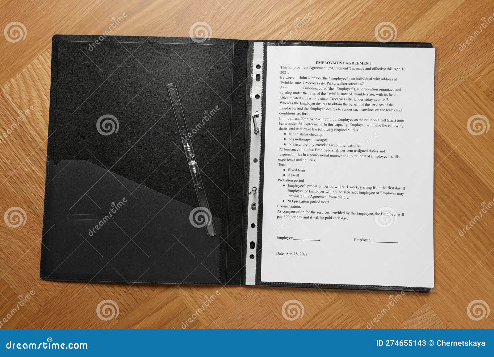File Folder with Punched Pocket and Document on Wooden Table, Top View ...