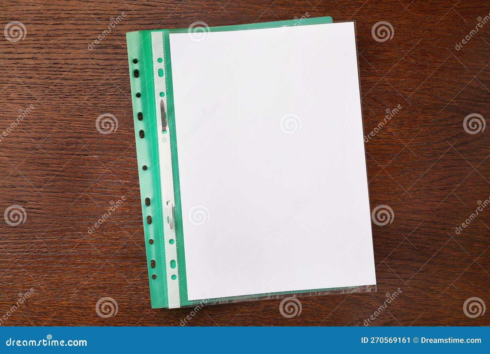 File Folder with Punched Pocket on Wooden Table, Top View. Space for ...