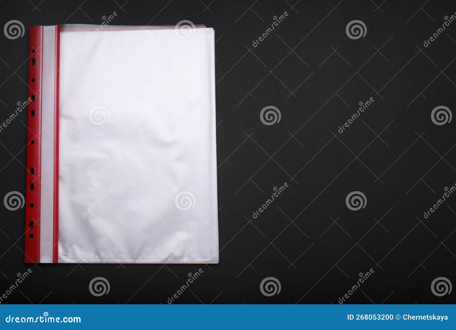File Folder with Punched Pockets on Black Background, Flat Lay. Space ...