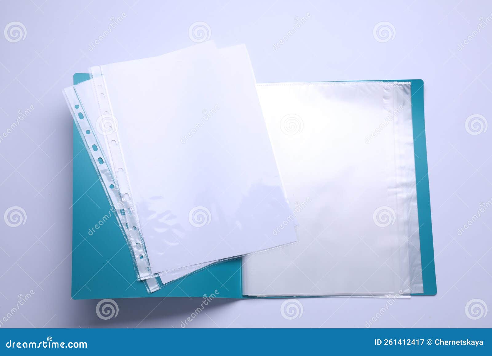 File Folder with Punched Pockets and Paper Sheets Isolated on White ...