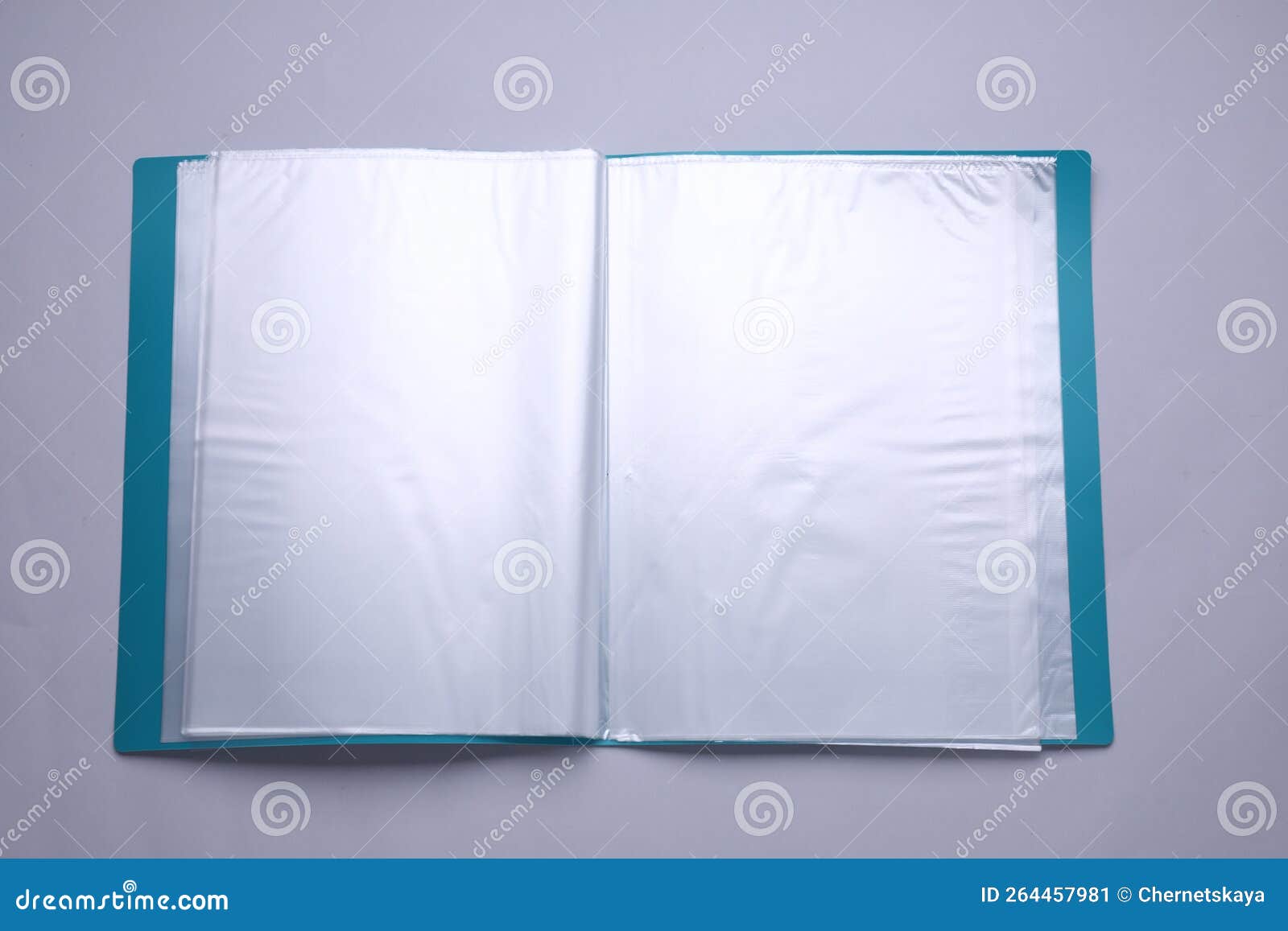 File Folder with Punched Pockets and Paper Sheets on Light Grey ...