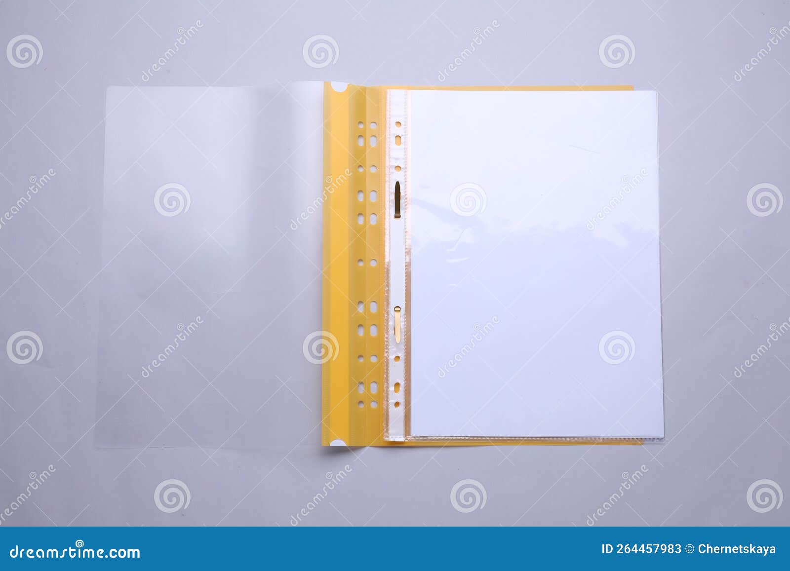 File Folder with Punched Pockets and Paper Sheets on Light Grey ...