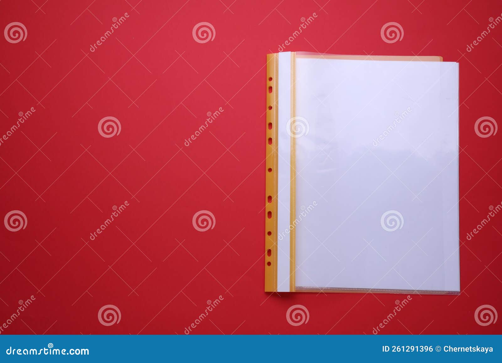 File Folder with Punched Pockets and Paper Sheets on Red Background ...