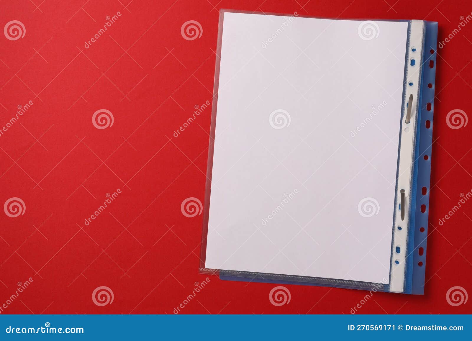 File Folder with Punched Pockets on Red Background, Top View. Space for ...