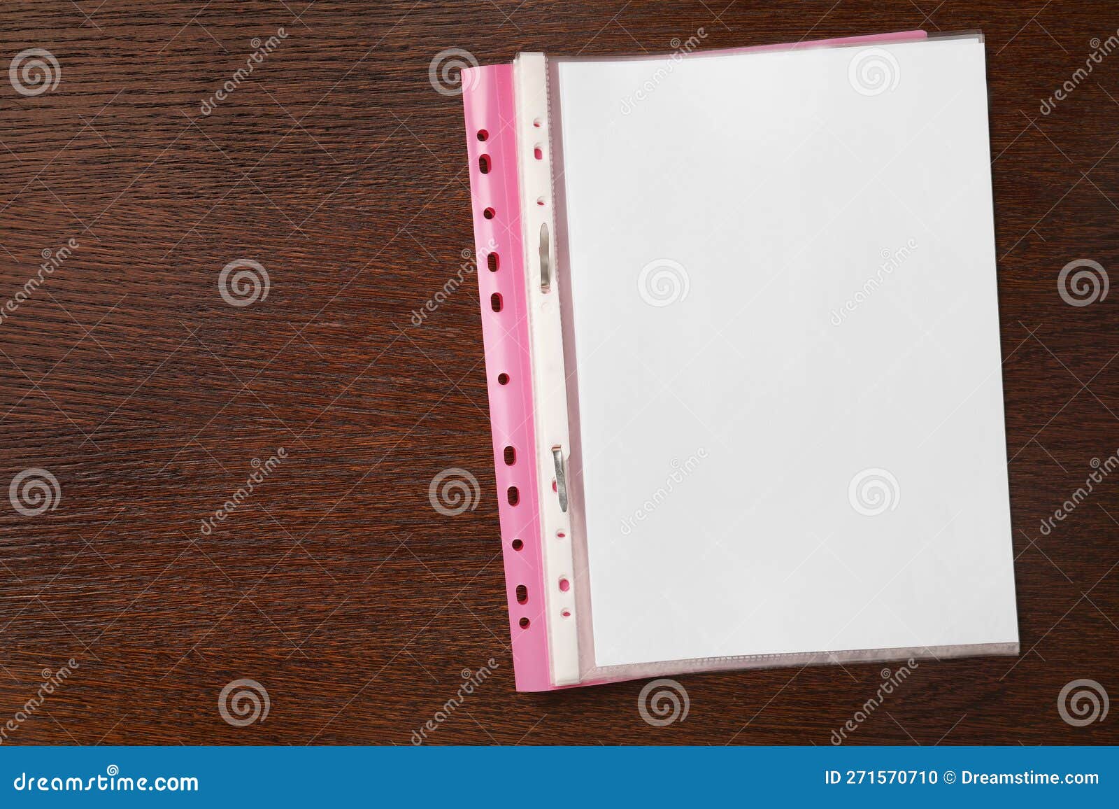 File Folder with Punched Pockets on Wooden Table, Top View. Space for ...