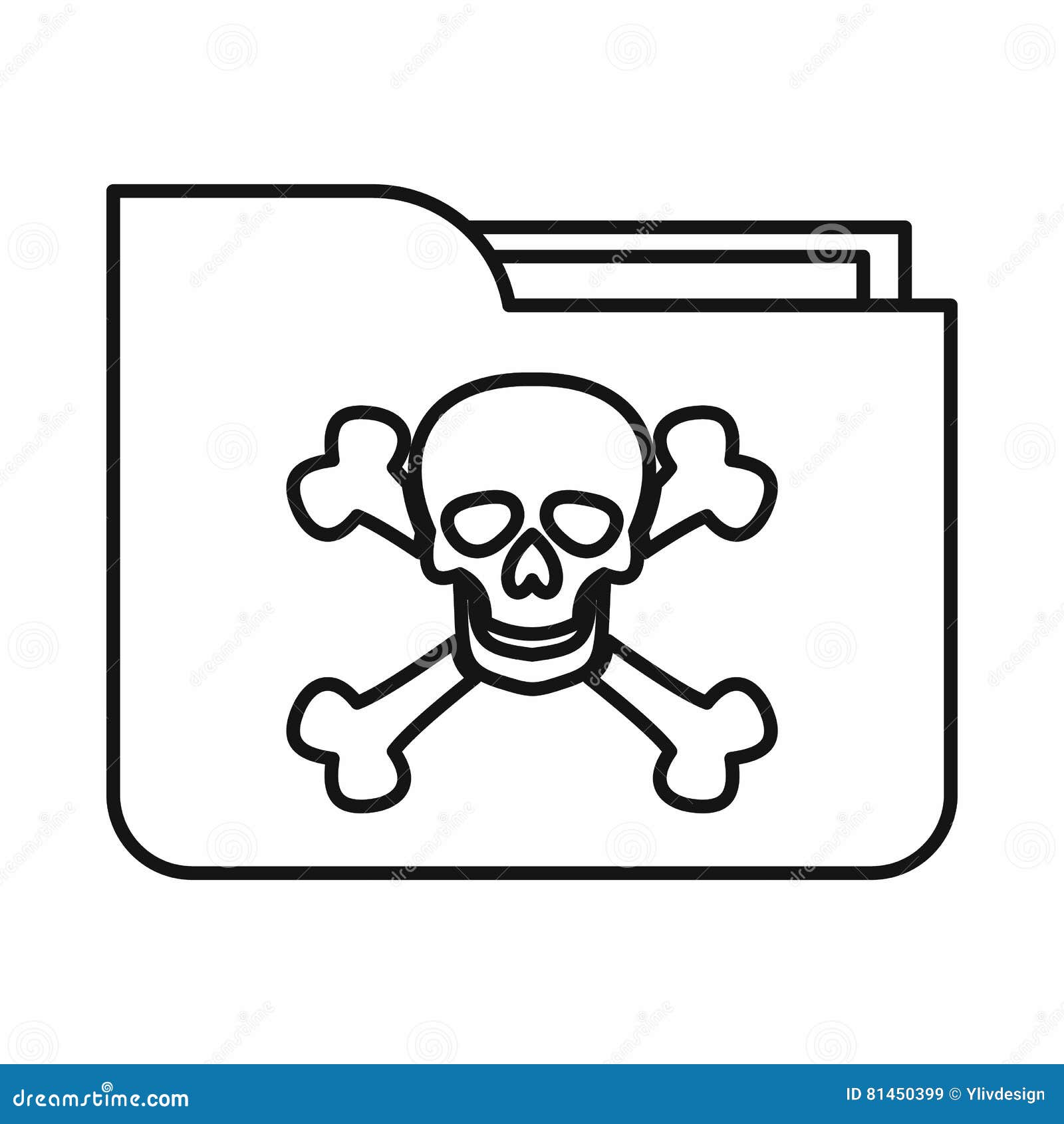 File Folder with a Skull Icon, Outline Style Stock Vector ...