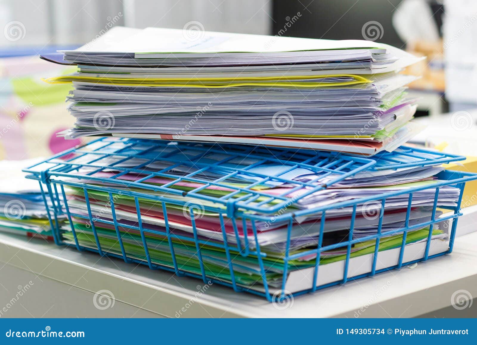 File Folder and Stack of Business Report Paper File on the Table Stock ...