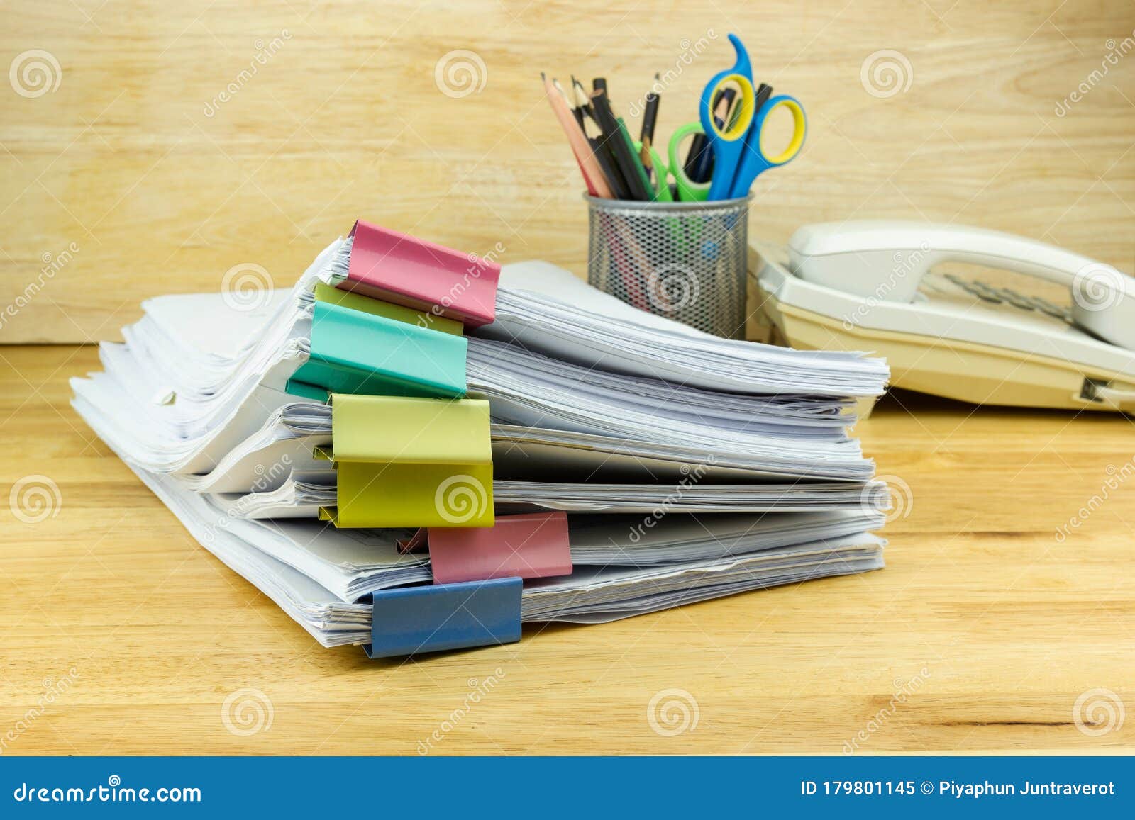 File Folder and Stack of Business Report Paper File on the Table Stock ...