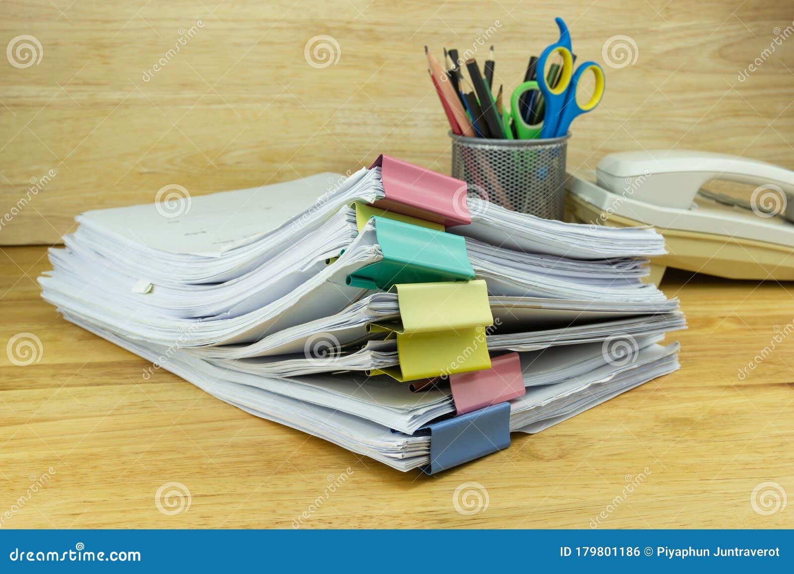 File Folder and Stack of Business Report Paper File on the Table Stock ...