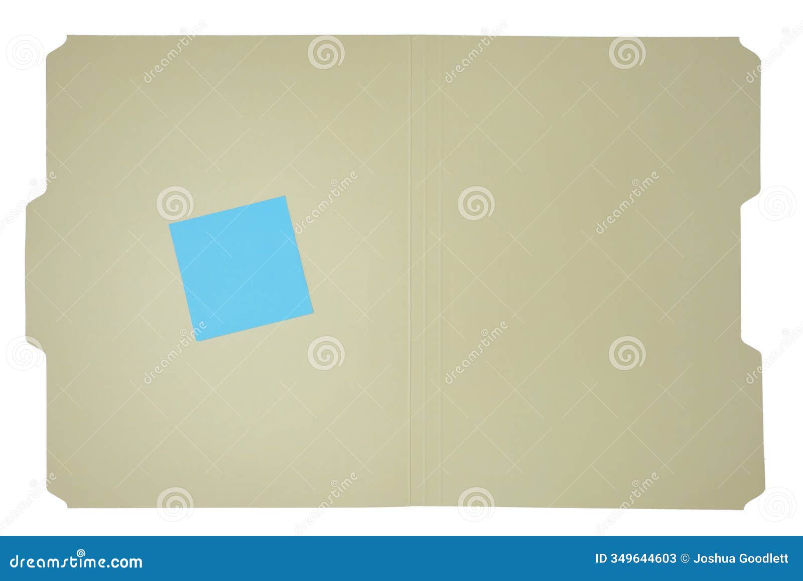 Manila File Folder with Blue Sticky Note Isolated on White Background ...