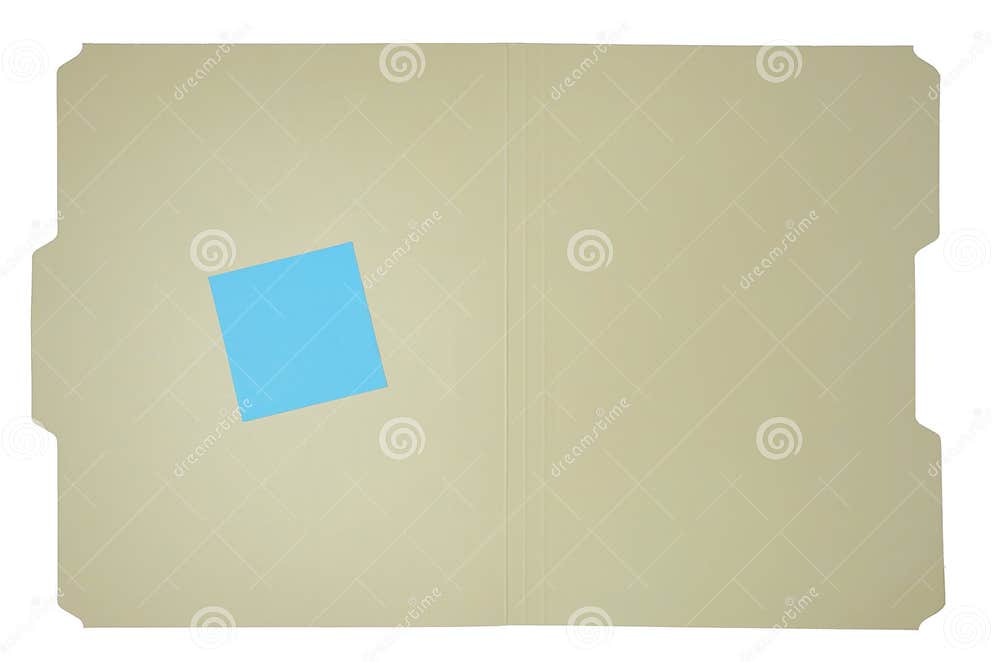 Manila File Folder with Blue Sticky Note Isolated on White Background ...