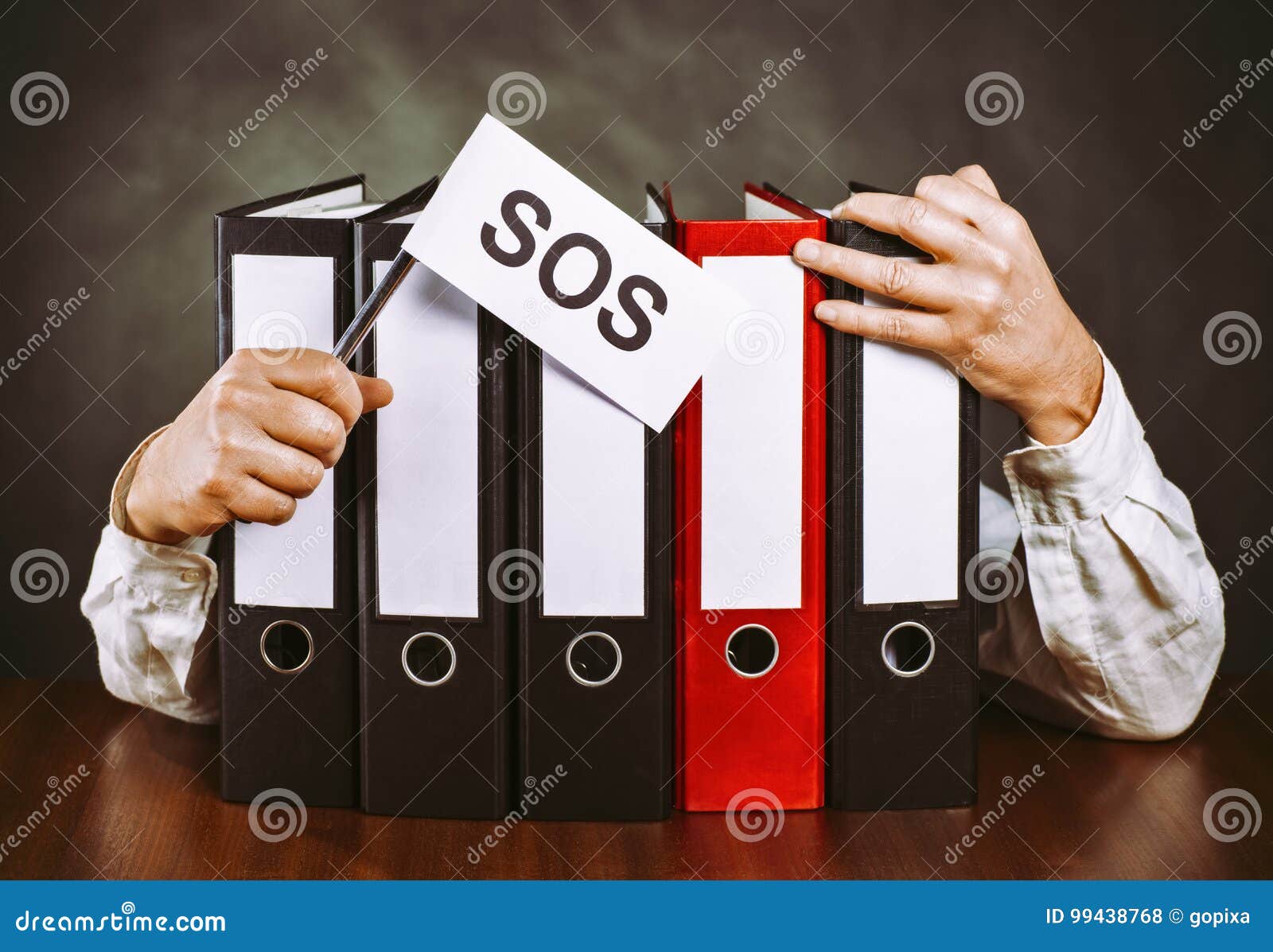 File Folders with Hands and SOS Sign Stock Photo - Image of employee ...