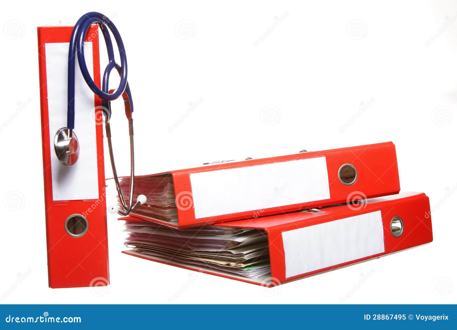 File Folders with Stethoscope Isolated on White Stock Image - Image of ...