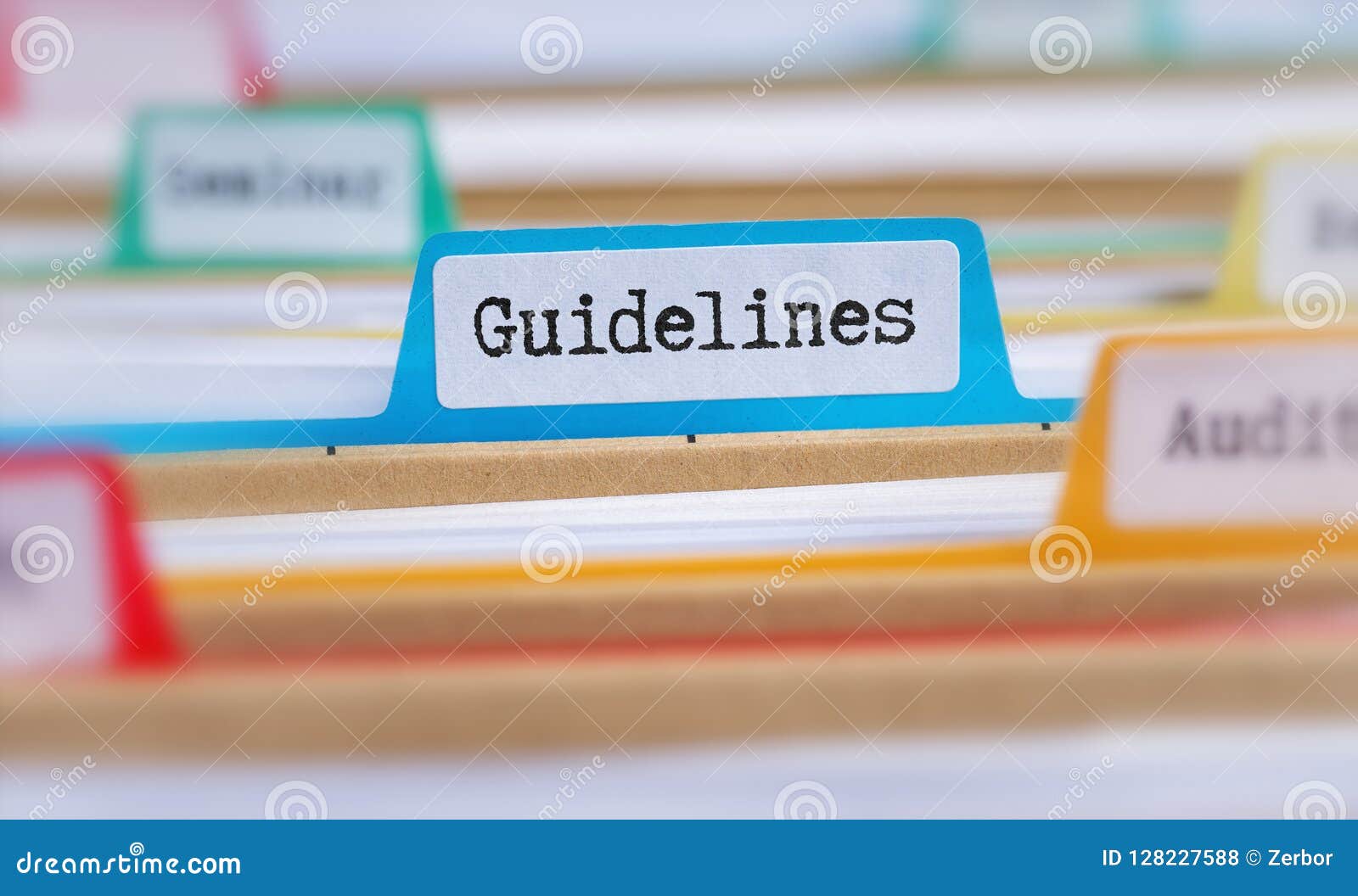 File Folders with a Tab Labeled Guidelines Stock Photo - Image of card ...