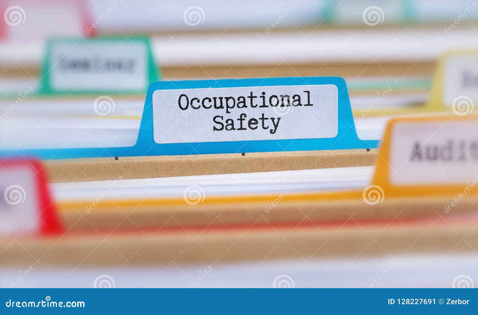 File Folders with a Tab Labeled Occupational Safety Stock Image - Image ...