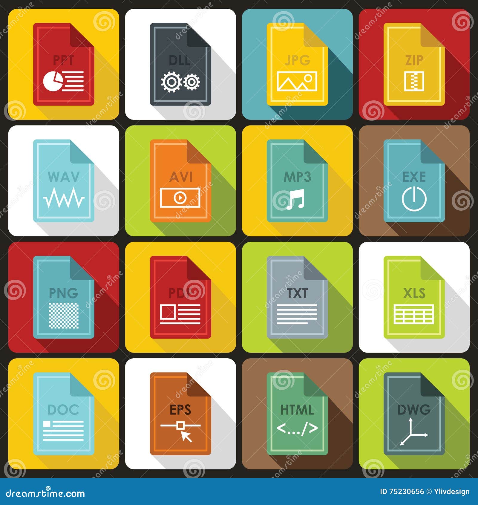 File Format Icons Set in Flat Style Editorial Photo - Illustration of ...
