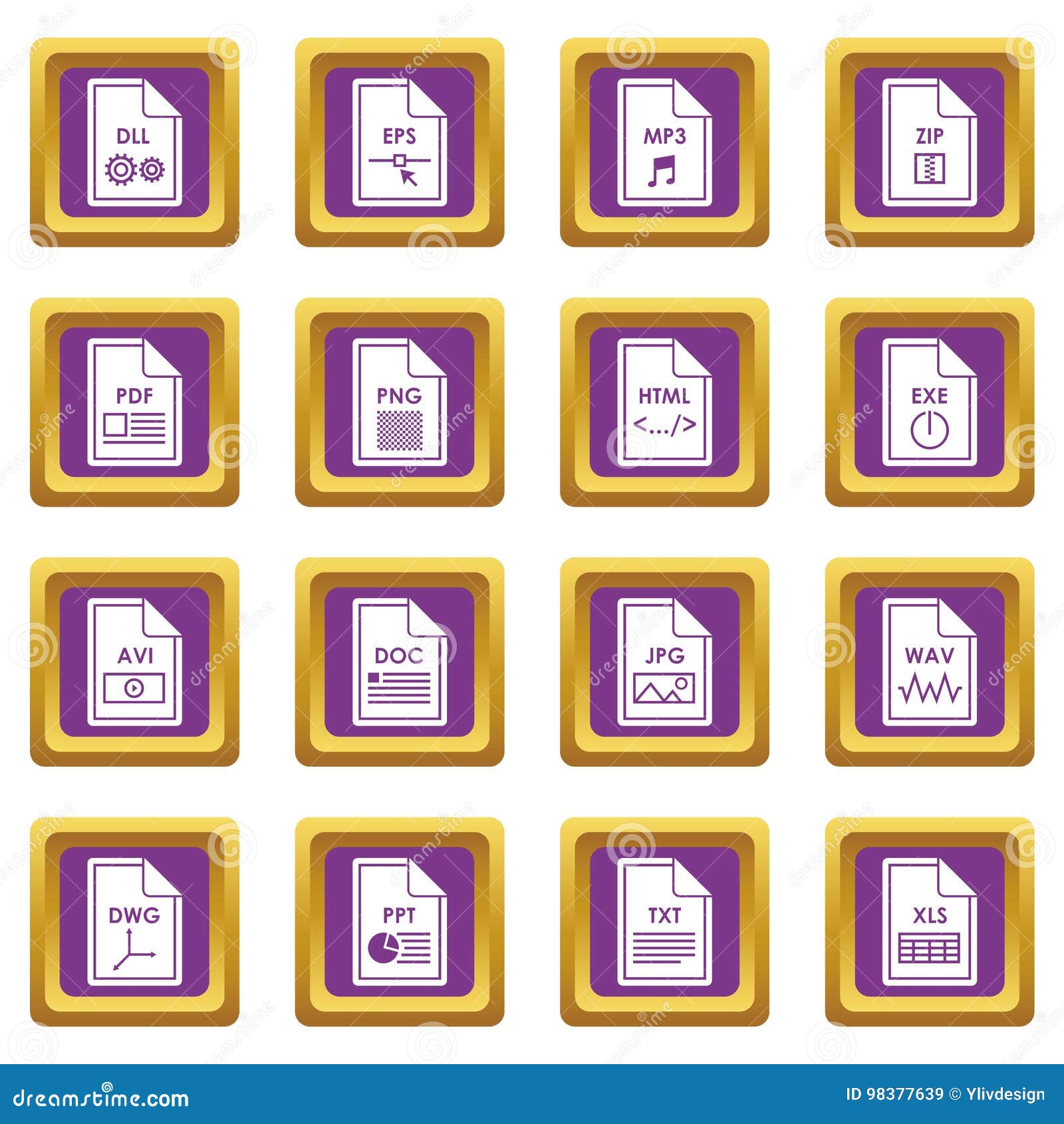File Format Icons Set Purple Stock Vector - Illustration of pictogram ...