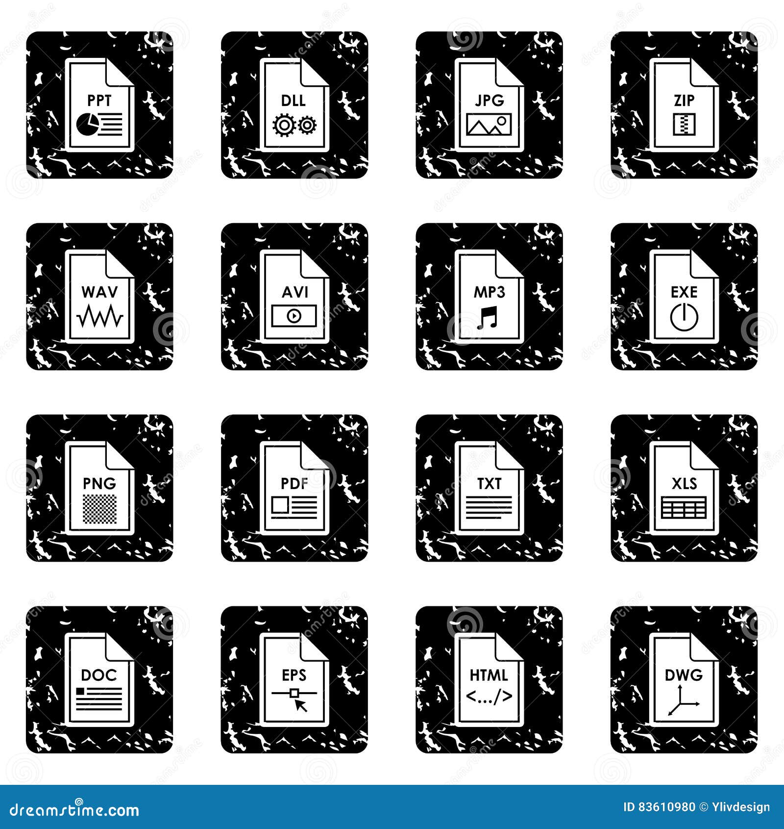 File Format Set Icons, Grunge Style Stock Vector - Illustration of ...
