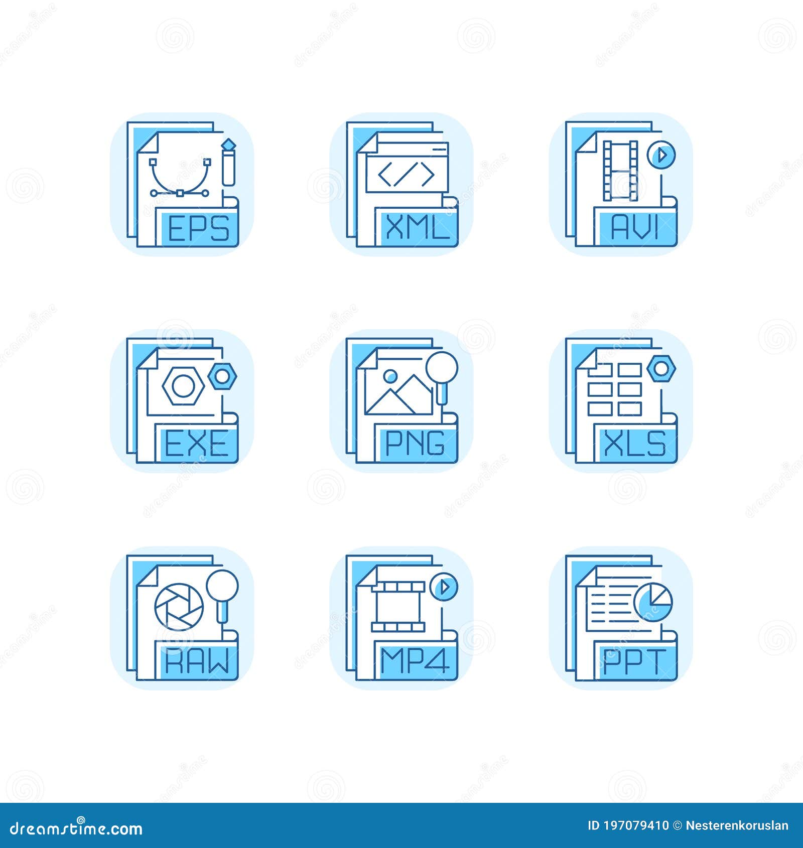 File Formats Blue RGB Color Icons Set Stock Vector - Illustration of items, graphic: 197079410