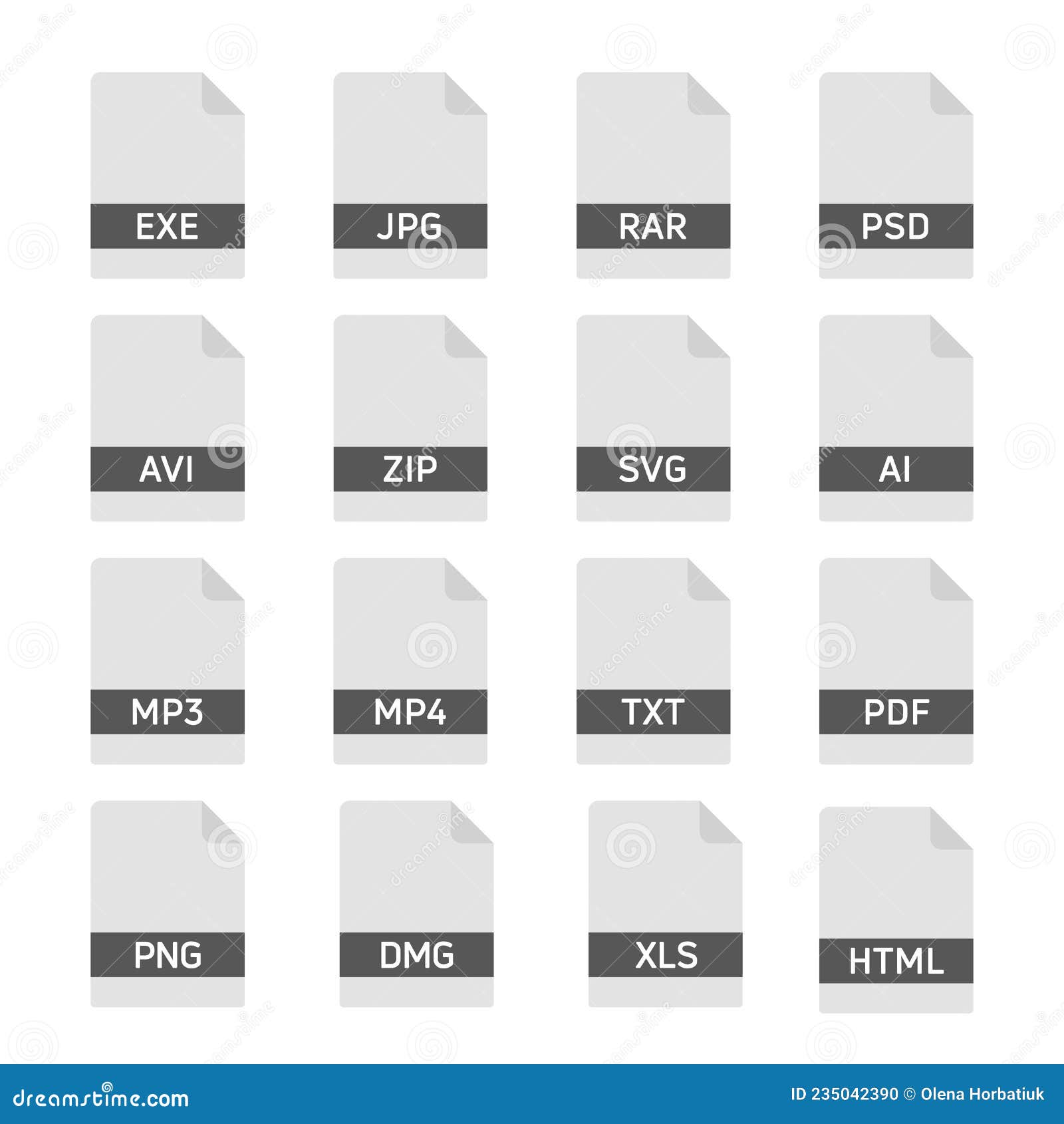 File Formats Flat Icons Set. White Paper Document Pictograms with ...