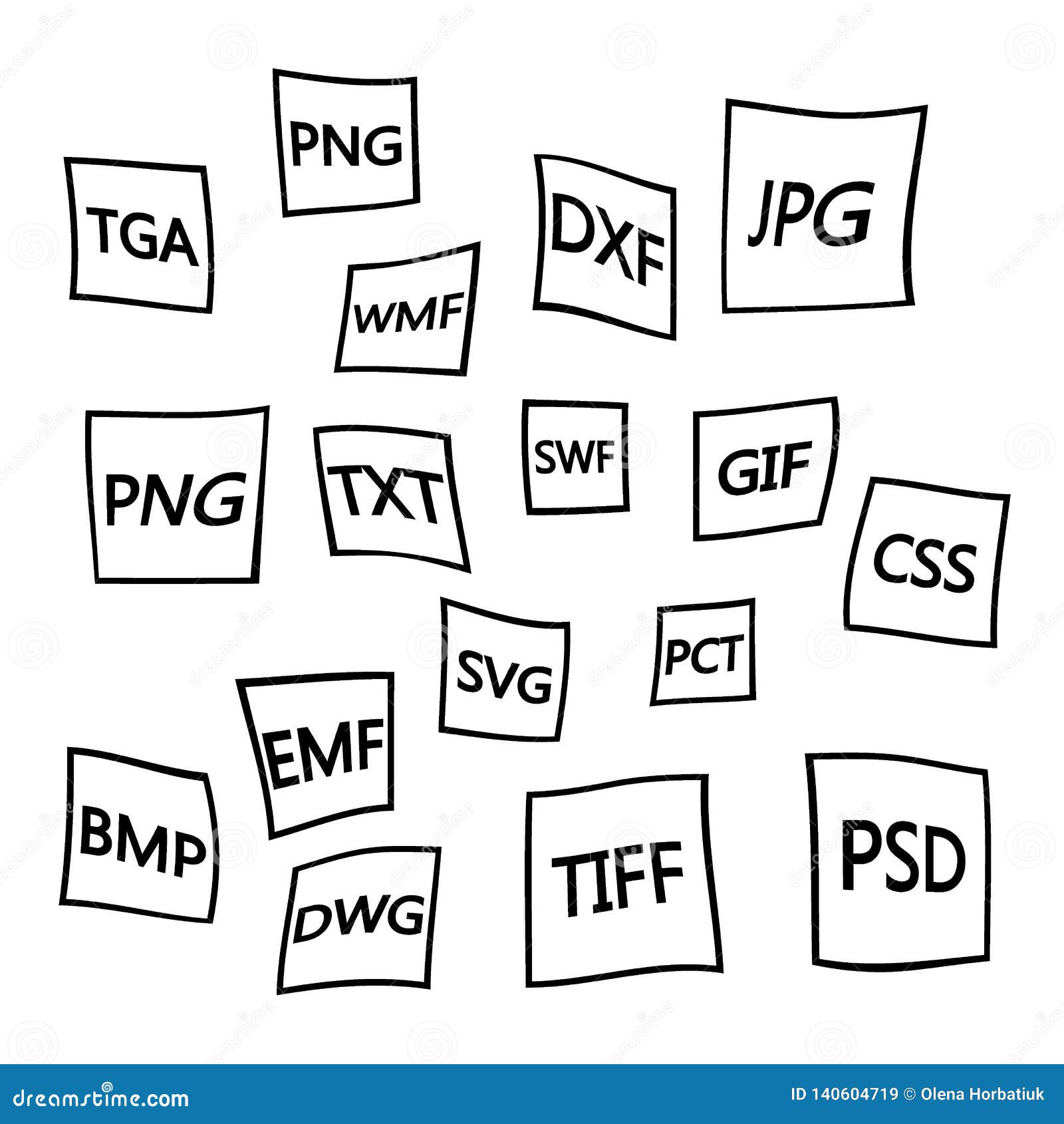 File Formats Flat Icons Set. White Paper Document Pictograms with ...