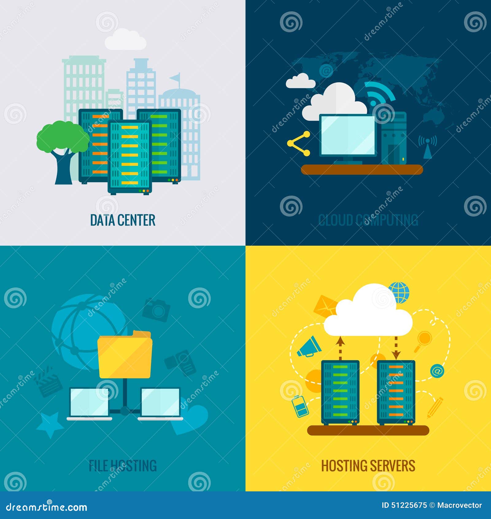 File Hosting Flat Icons Composition Stock Vector - Illustration of ...
