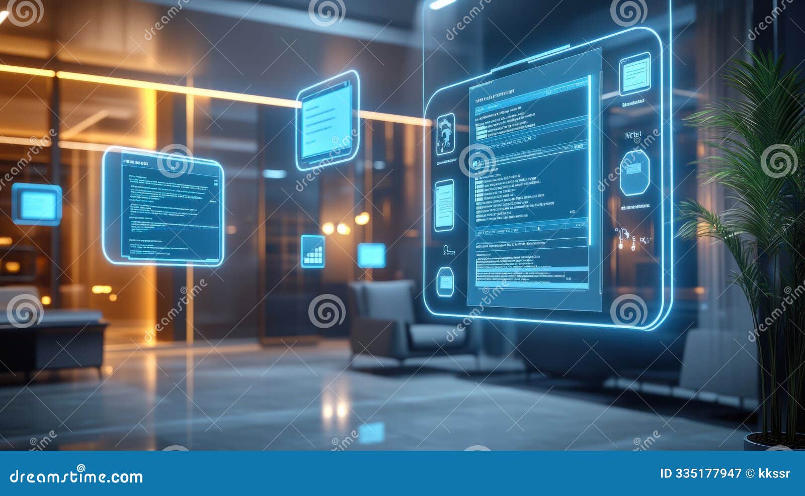 File Integration, Holographic Virtual Display Showcasing a Document ...