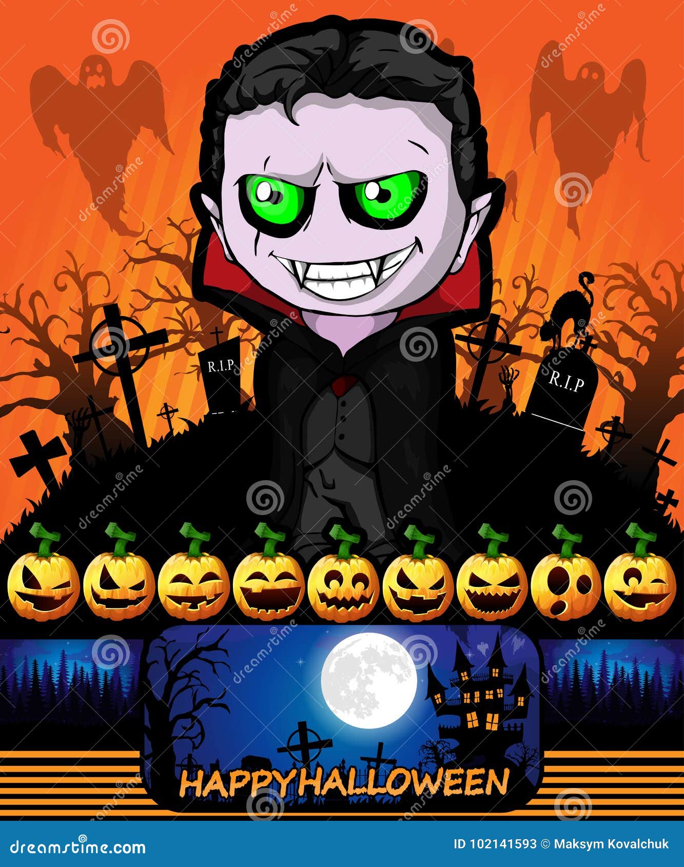 Halloween Poster with Vampire. Vector Illustration. Stock Vector ...