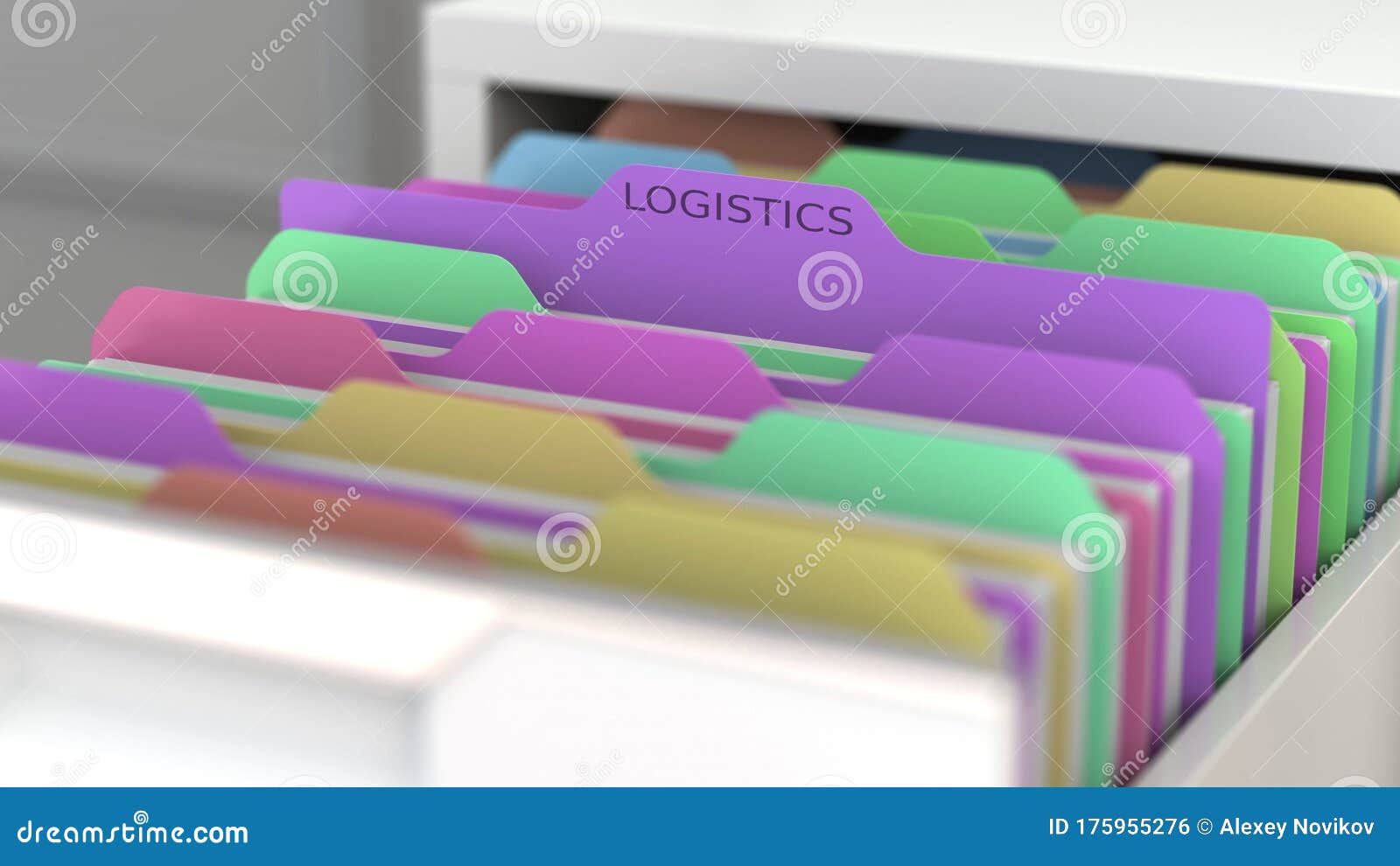 File with Logistics Data in the Office File Cabinet. 3D Rendering Stock ...