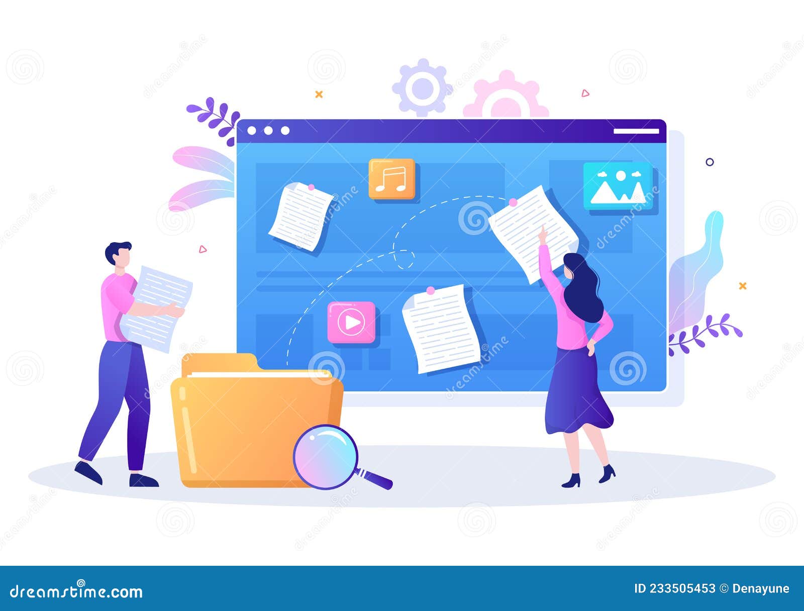 File Management System and Information Vector Illustration with People ...