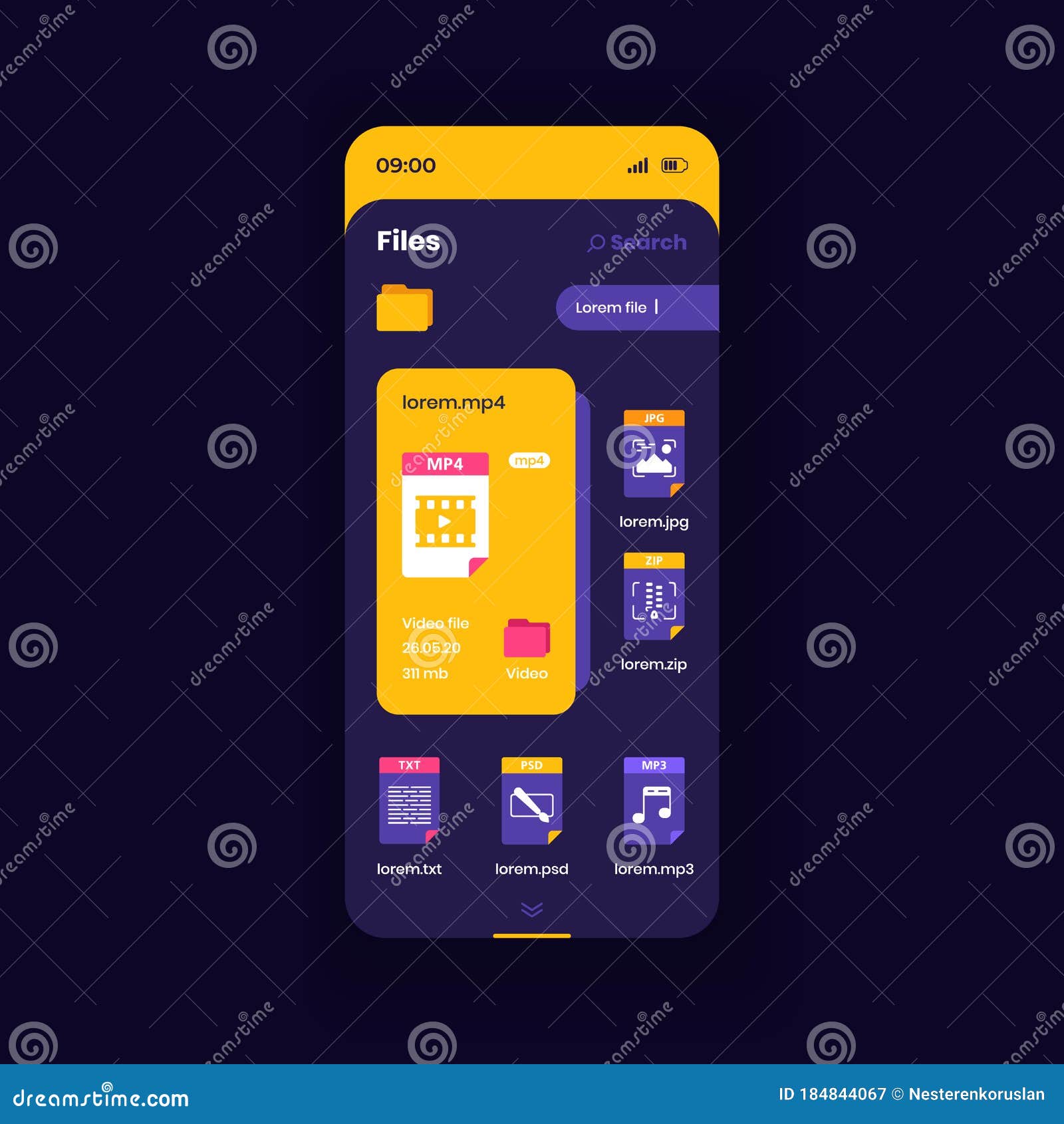 File Management System Smartphone Interface Vector Template Stock ...