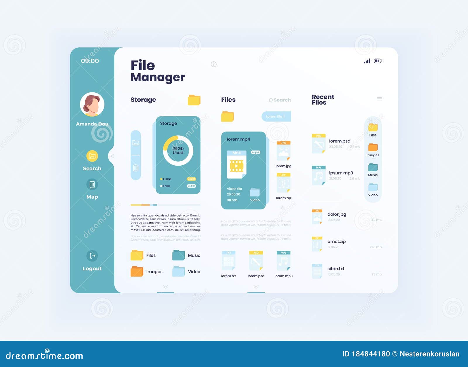 File Manager Tablet Interface Vector Template Stock Vector ...