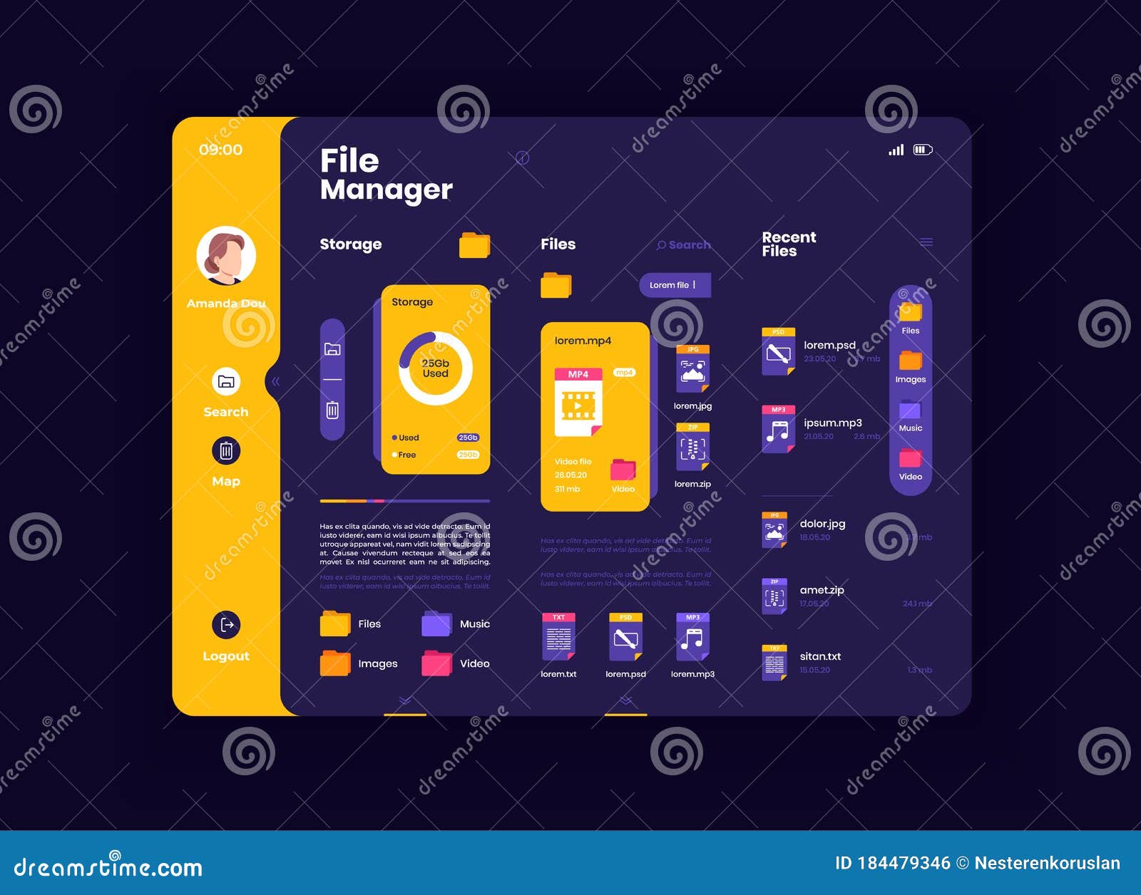 File Organizer Tablet Interface Vector Template Stock Vector ...