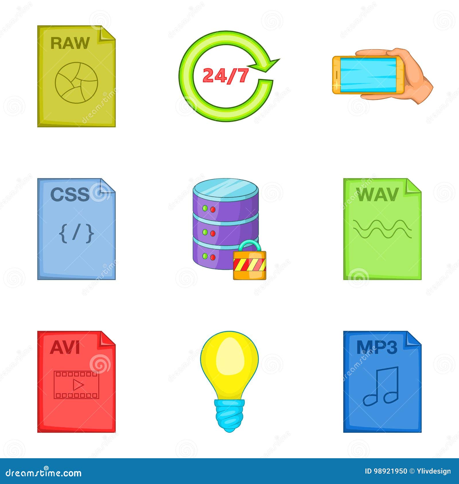 File Processing Icons Set, Cartoon Style Stock Vector - Illustration of ...