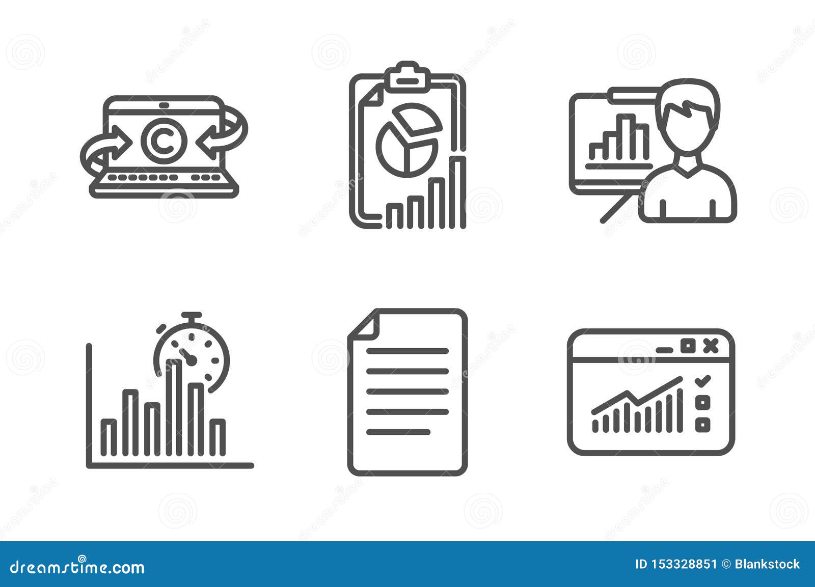 File, Report and Copywriting Notebook Icons Set. Report Timer ...