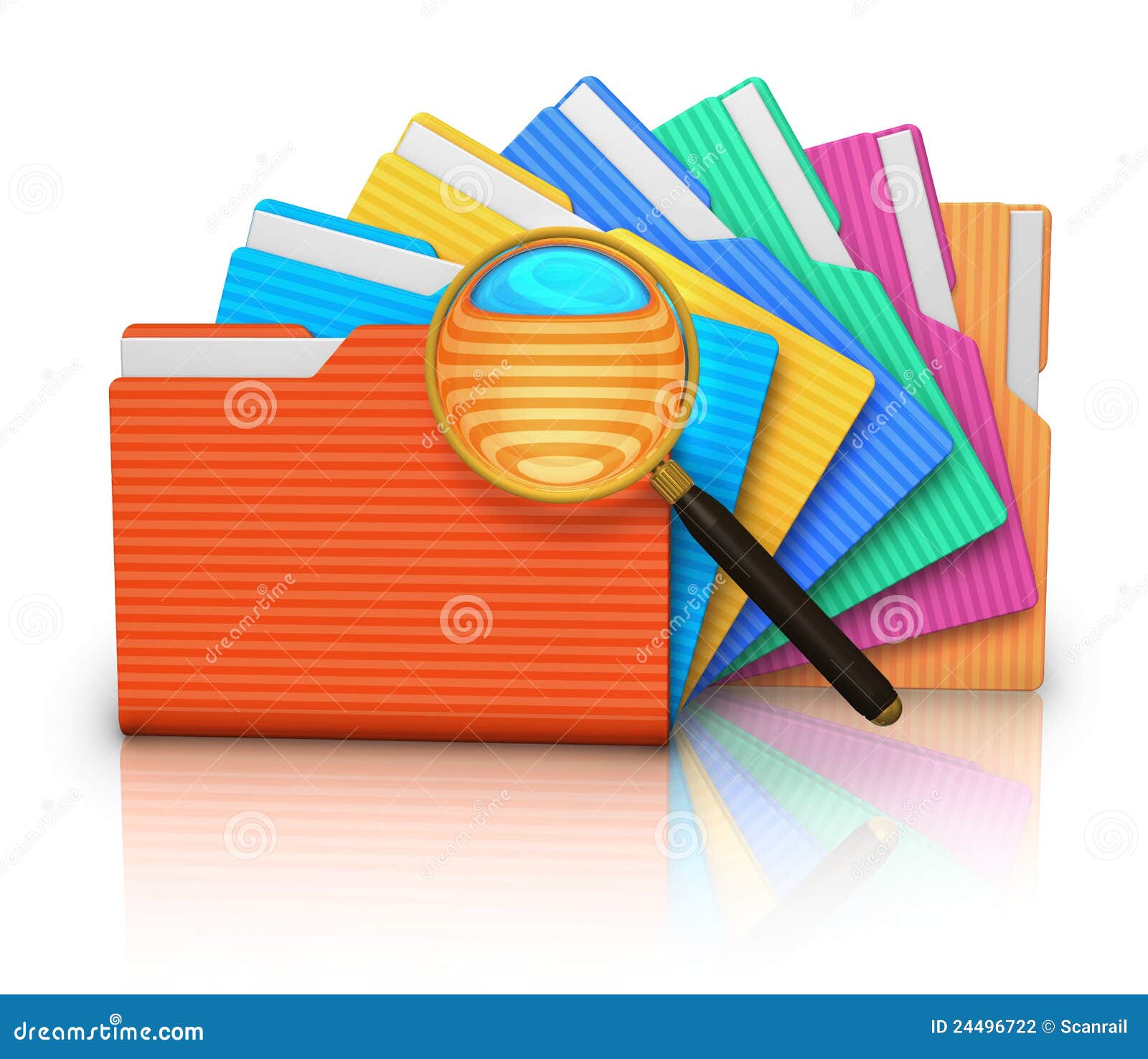File Search Concept: Folders and Magnifying Glass Stock Illustration ...