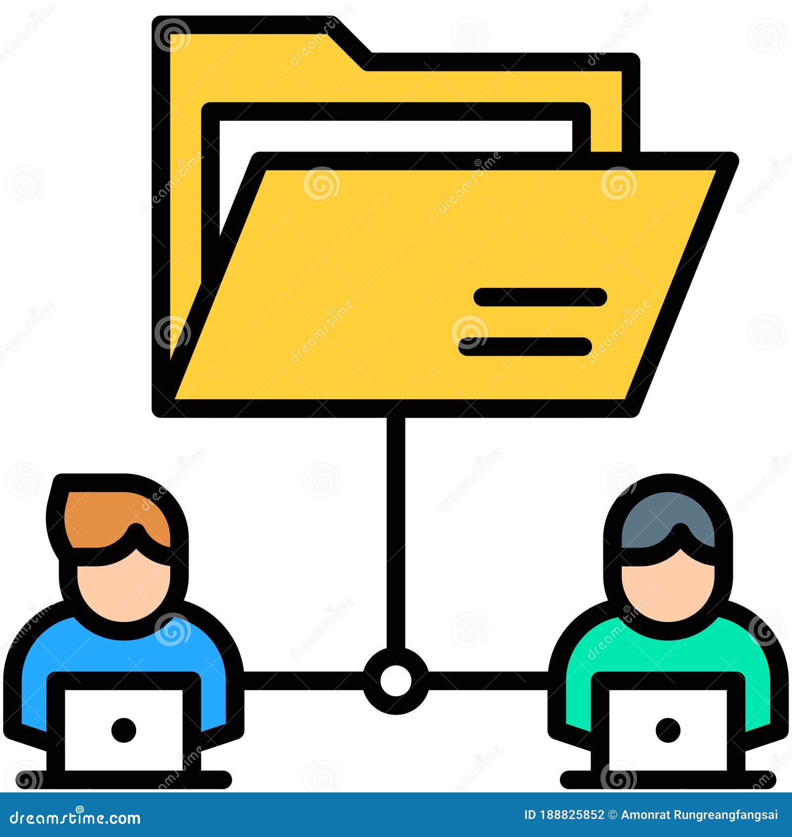 File Sharing, Telecommuting or Remote Work Icon, Vector Illustration ...