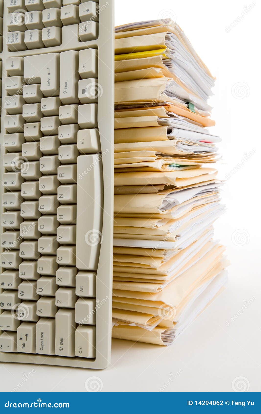 File Stack and Computer Keyboard Stock Photo - Image of work, office ...