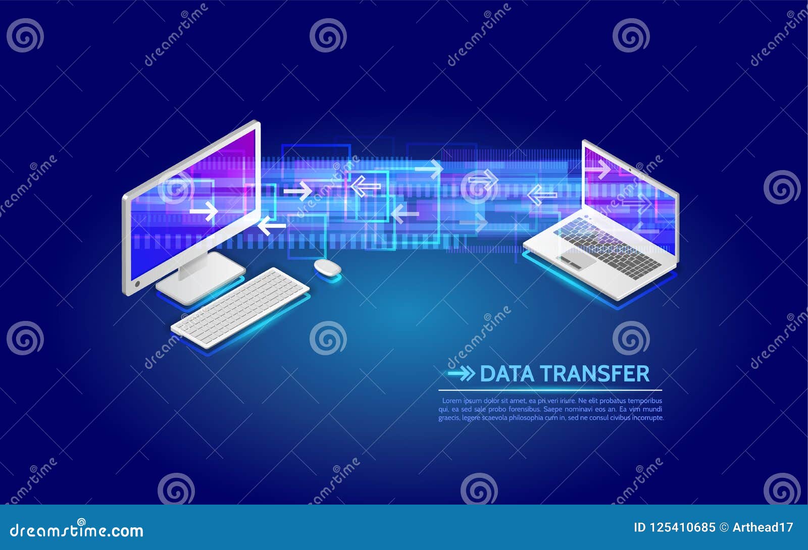 File Transfer from Computer To Laptop. Abstract Virtual Digital Stock ...